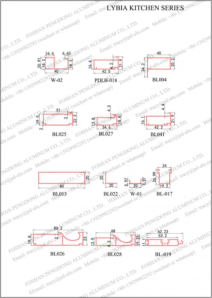 6 Meters Length Aluminium Kitchen Profiles Wooden And Powder Coated Glossy